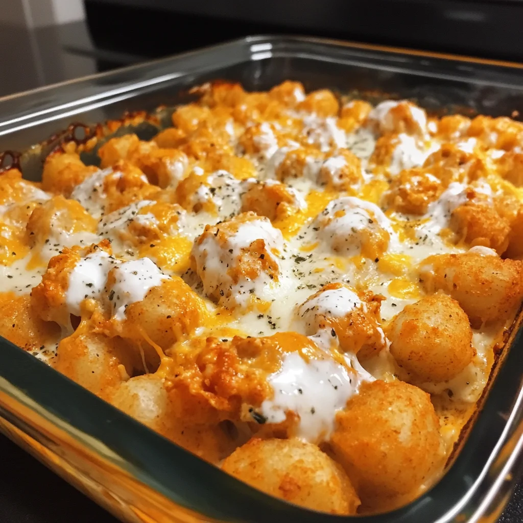 Loaded Buffalo Chicken Tater Tot Bake Easy Dinner Recipe